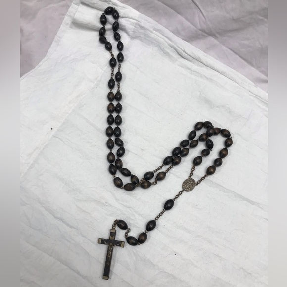 Accessories | Vintage Long Wood Beads Beaded Inri Rosary Cross Italy ...